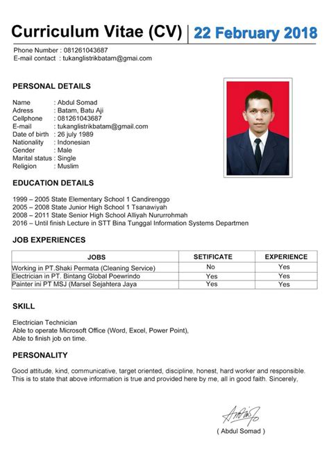 Format Curiculum Vitae Contoh Cv Lamaran Kerja Yang Baik Dan Benar