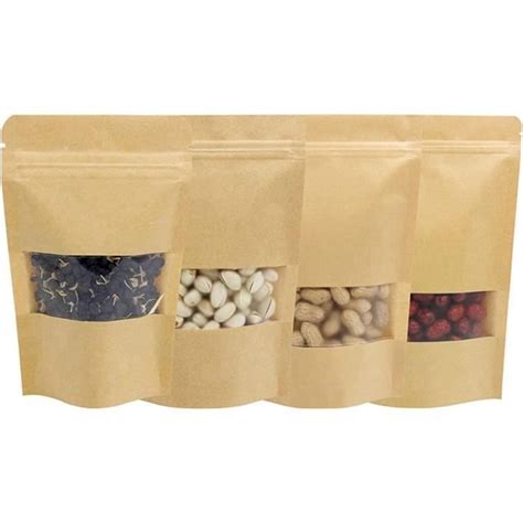 50PCS Poches Zippées en Papier Kraft Sachet Kraft Alimentaire Sac en