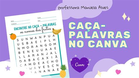 CAÇA PALAVRAS GRATUITO NO CANVA YouTube