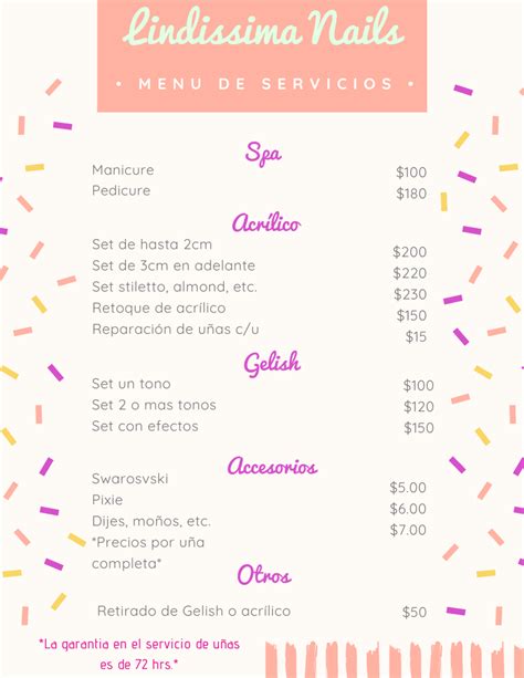 Carta Precios Lindissima Nails Consejos De Manicure Nombres De