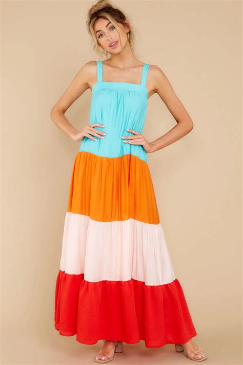Bright Orange Dress Color Block Dress Maxi Dress 48 Bright