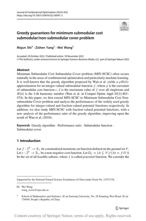 greedy guarantees for minimum submodular cost submodular non submodular cover problem request pdf