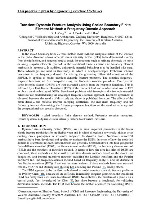 pdf transient dynamic fracture analysis using scaled boundary finite element method a