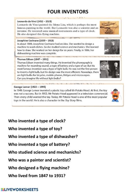 Four Inventors Reading Worksheet Reading Comprehension Worksheets