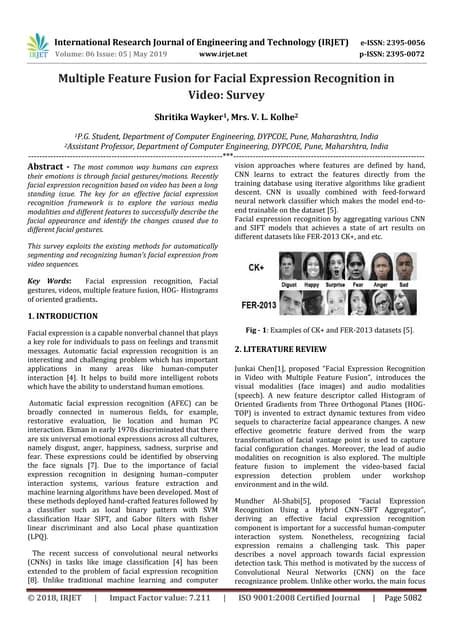 irjet multiple feature fusion for facial expression recognition in video survey pdf