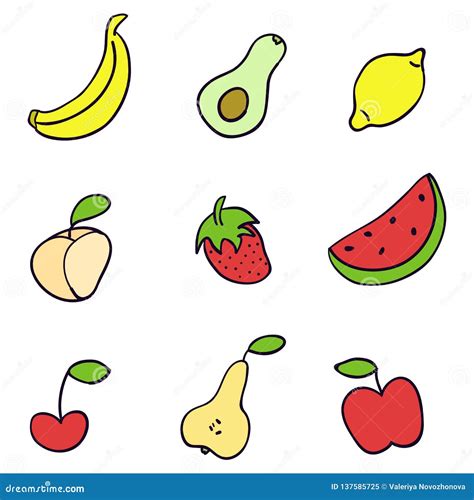 Hand Drawn Fruit Set Vector Illustration Doodle Illustration Fruits