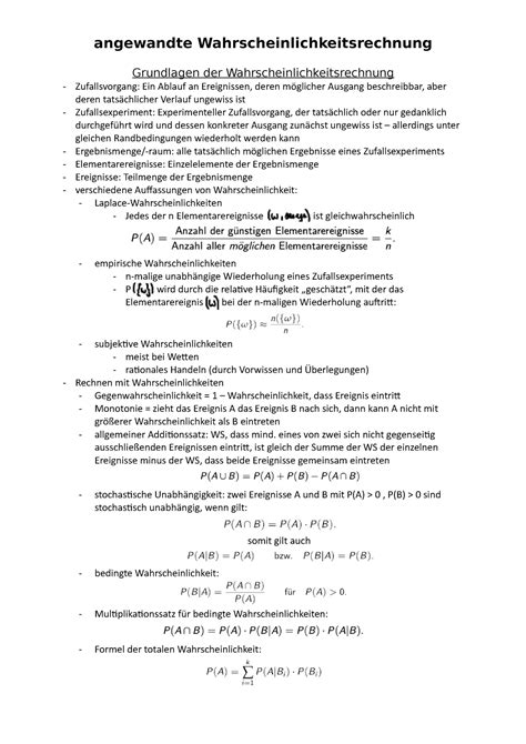 Theorie Zusammenfassung Statistik II Angewandte