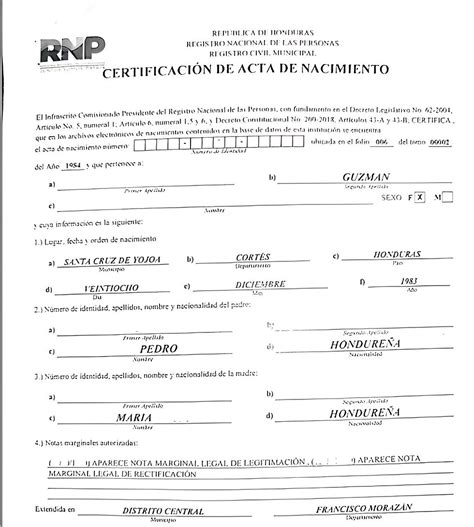 Trámite en línea de acta de nacimiento Partida de Nacimiento en Honduras