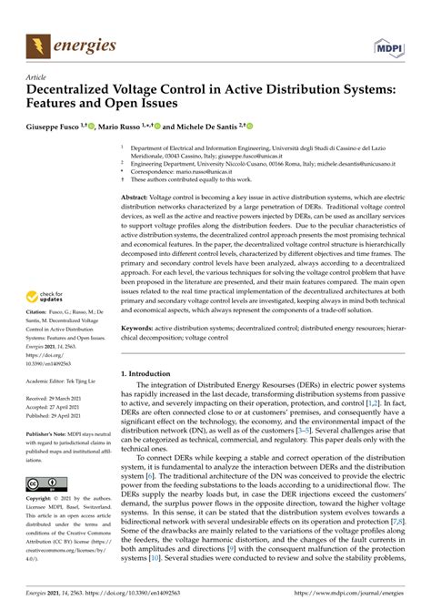 pdf decentralized voltage control in active distribution systems features and open issues