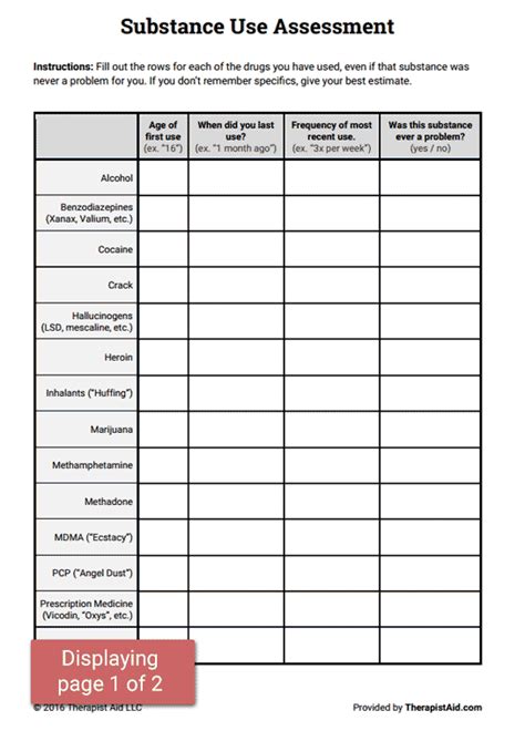 Substance Use Assessment Worksheet Therapist Aid Anger Management