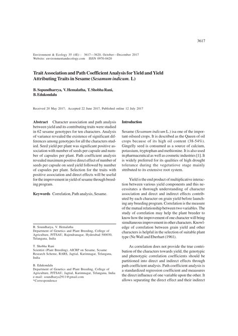 pdf trait association and path coefficient analysis for yield and yield attributing traits in