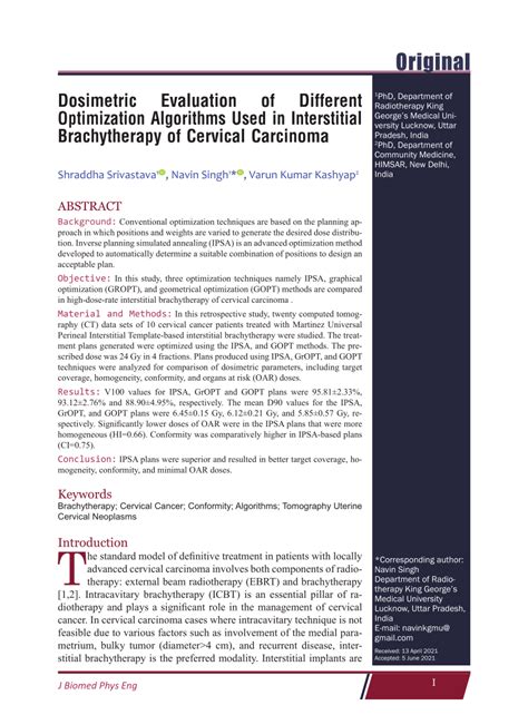 pdf dosimetric evaluation of different optimization algorithms used in interstitial