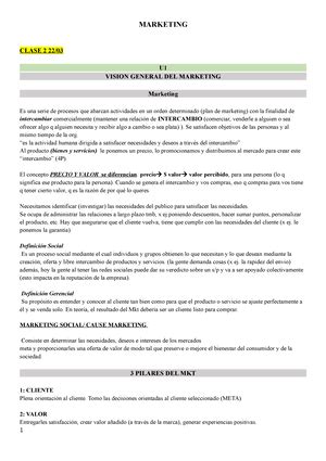 1er Parcial Marketing resumen UVA 1 VISIÓN GENERAL DEL MARKETING Cap
