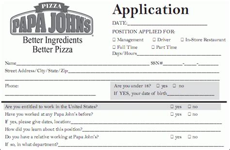 Papa Johns Printable Job Application Printable Application