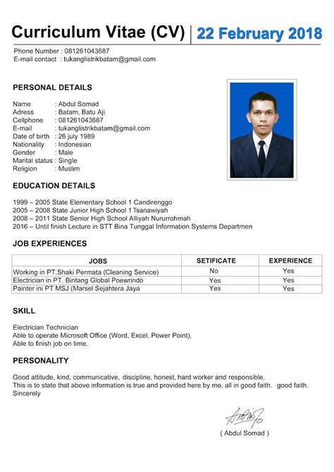 Detail Contoh Cv Curriculum Vitae Koleksi Nomer 7