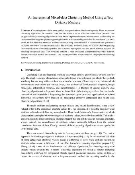 pdf an incremental mixed data clustering method using a new distance measure