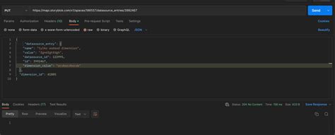 updating datasource entry dimension error ends up with error related to probably json parse of