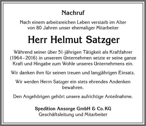 Traueranzeigen von Helmut Satzger Allgäuer Zeitung