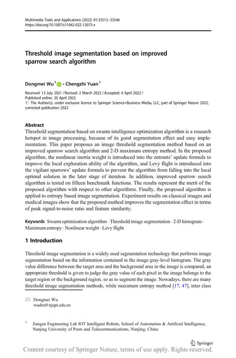 threshold image segmentation based on improved sparrow search algorithm