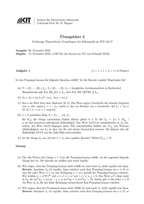 Uebungsblatt 2 Ubungsblatt 2 mit lösung WS 16 17 Institut f ur