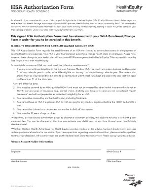 Fillable Online HSA Authorization Form Western Health Advantage Fax