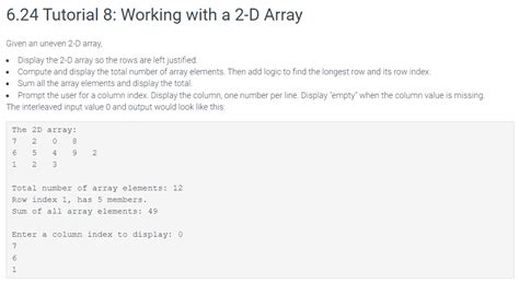 Solved 6 24 Tutorial 8 Working With A 2 D Array Given An Chegg