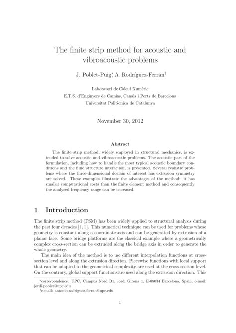 pdf the finite strip method for acoustic and vibroacoustic problems