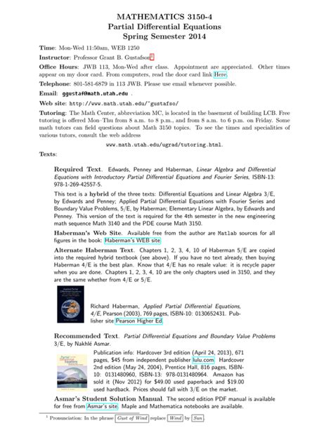 mathematics 3150 4 partial differential equations spring semester 2014
