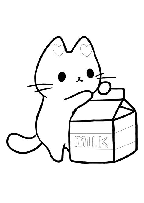 Kawaii Gatito Con Leche Para Colorear Imprimir E Dibujar ColoringOnly