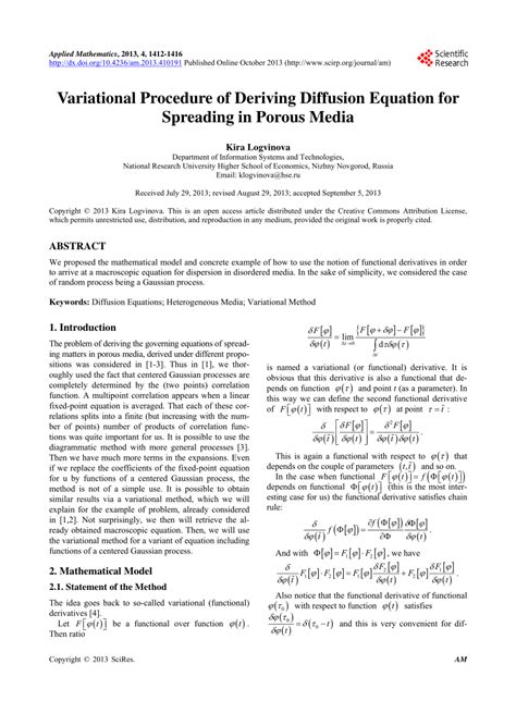 pdf variational procedure of deriving diffusion equation for spreading in porous media