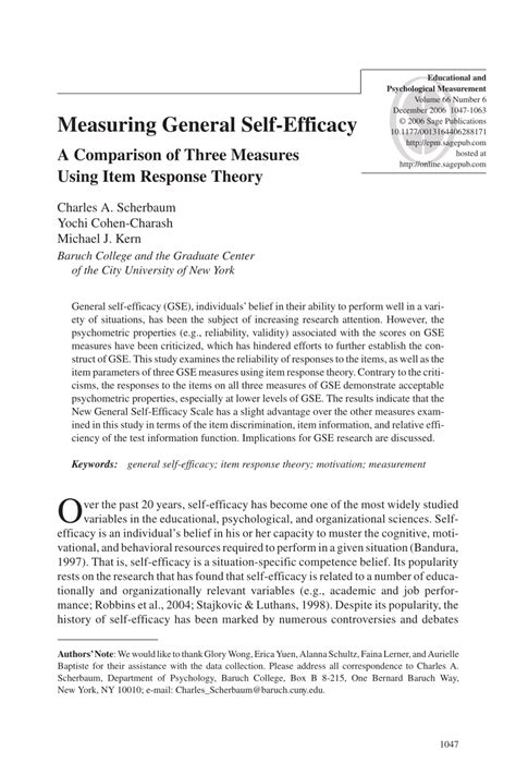 pdf measuring general self efficacy a comparison of three measures using item response theory