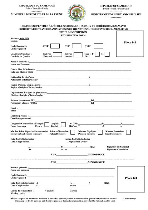 Fiche D Inscription Au Concours De L ENEF De Mbalmayo 2021 Pdf