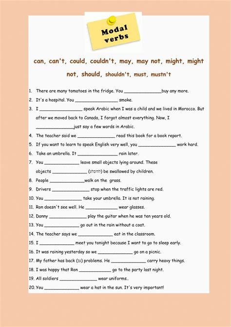 Modal Auxiliaries Verb Practice Spoken Arabic Verb Worksheets Book