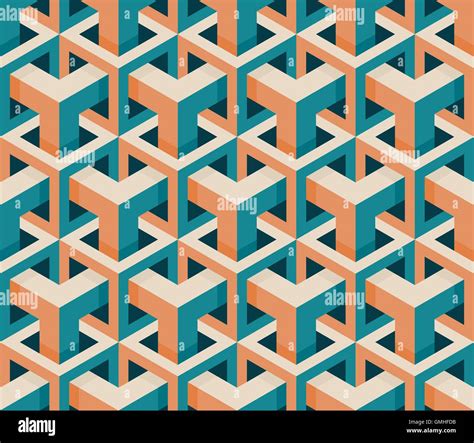 Vector Seamless Isometric Hexagonal Cube Structure Vintage Pattern In