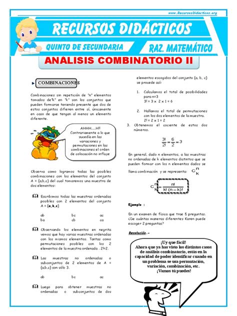 ejercicios de combinaciones para quinto de secundaria pdf combinatoria permutación