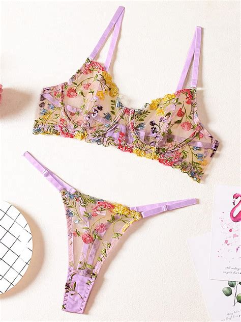 Buy Kaei Shi Vibrant Embroidery Underwire Adjustable Thong Sexy 2