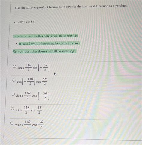 solved use the sum to product formulas to rewrite the sum or