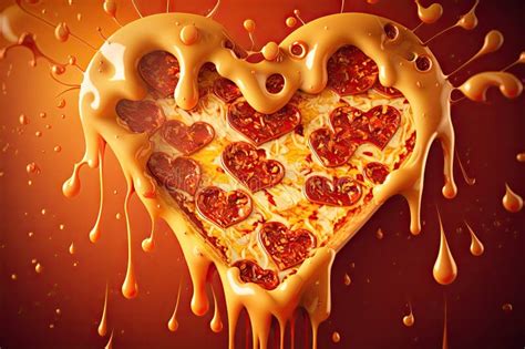 A Close Up Of A Steaming Hot Pizza Heart With Melted Cheese And Pepperoni Spilling Out Stock