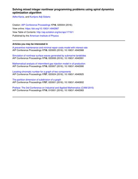 pdf solving mixed integer nonlinear programming problems using spiral dynamics optimization