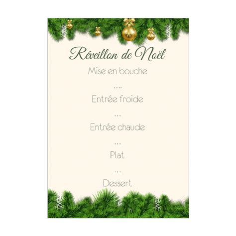 Menu Repas Noel Vert Sapin Boule gratuit à imprimer carte 2636