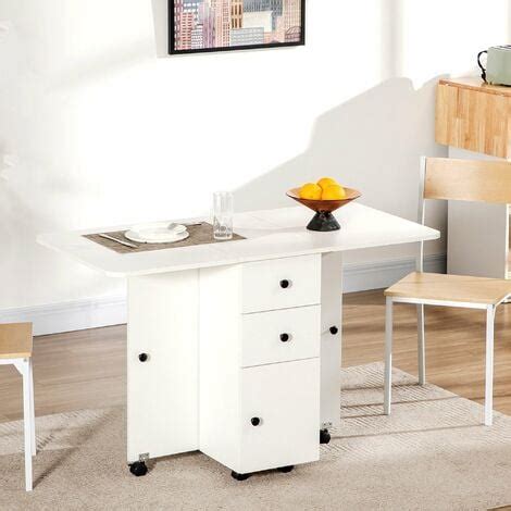Homcom Mesa De Comedor Plegable Con Ruedas Alas Abatibles Cajones Y
