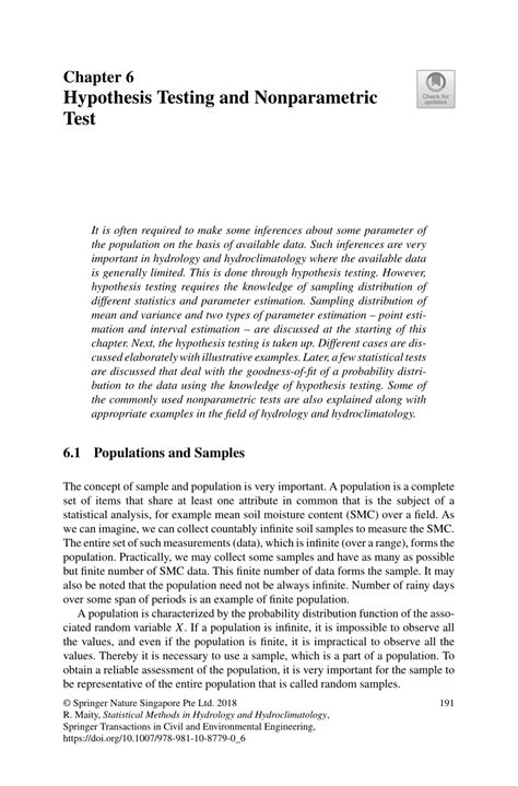 pdf hypothesis testing and nonparametric test