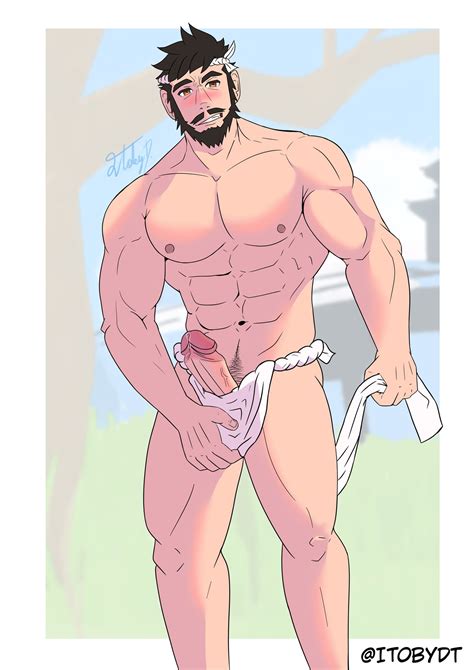 Rule 34 Balls Bara Beard Black Hair Blush Boner Erection Facial Hair Fundoshi Fundoshi Down
