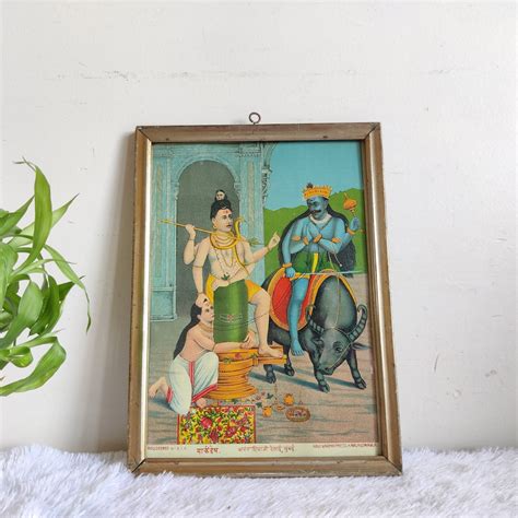 Vintage Raja Ravi Varma Printing Press Print Of Markandeya And Lord