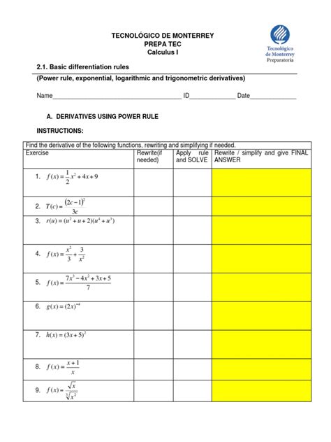 calculus i basic differentiation rules power rule exponential logarithmic and trigonometric