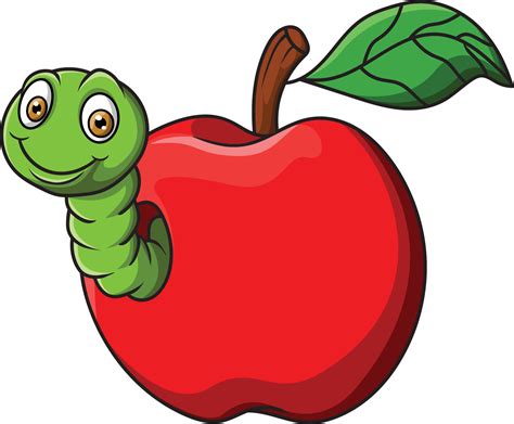 Cartoon Worm With Red Apple Vector Art At Vecteezy