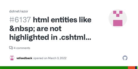 Html Entities Like Are Not Highlighted In Cshtml Razor Files But Work