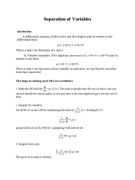 a guide to solving differential equations using separation of variables pdf applied