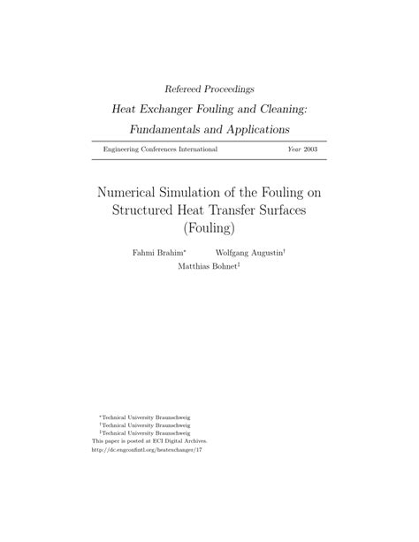 pdf numerical simulation of the fouling on structured heat transfer surfaces fouling