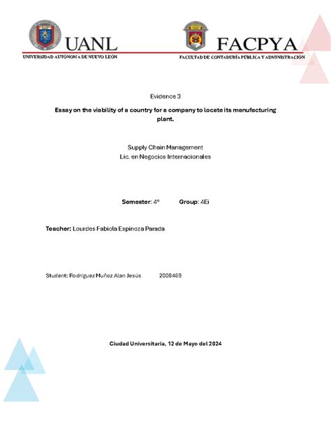 Evidencia 3 Cadena De Suministro Evidence 3 Essay On The Viability Of